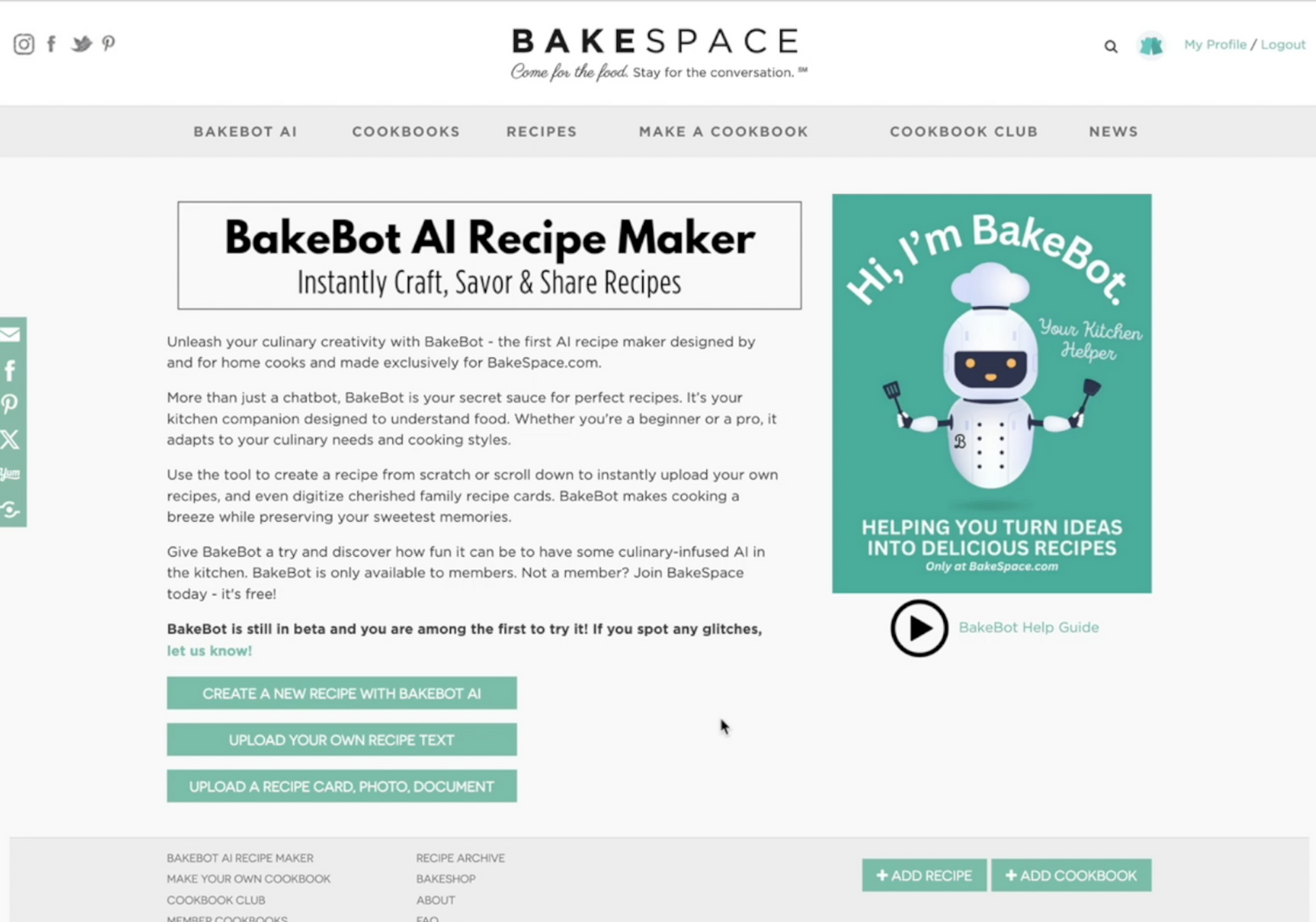 BakeBot AI Recipe Maker – BakeSpace